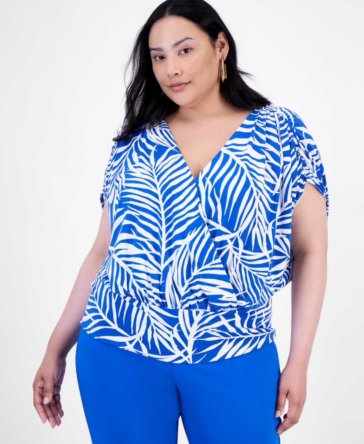 Click here for INC Plus Size Printed Ruched Surplice-Neck Top  Ex... prices