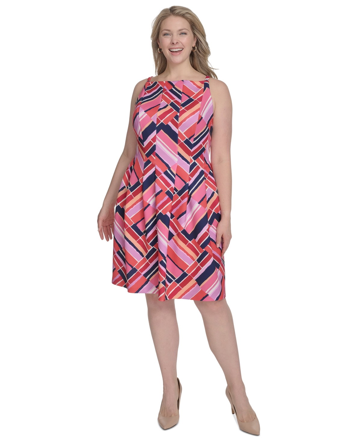 Click here for Vince Camuto Petite Printed Square-Neck Scuba Dres... prices