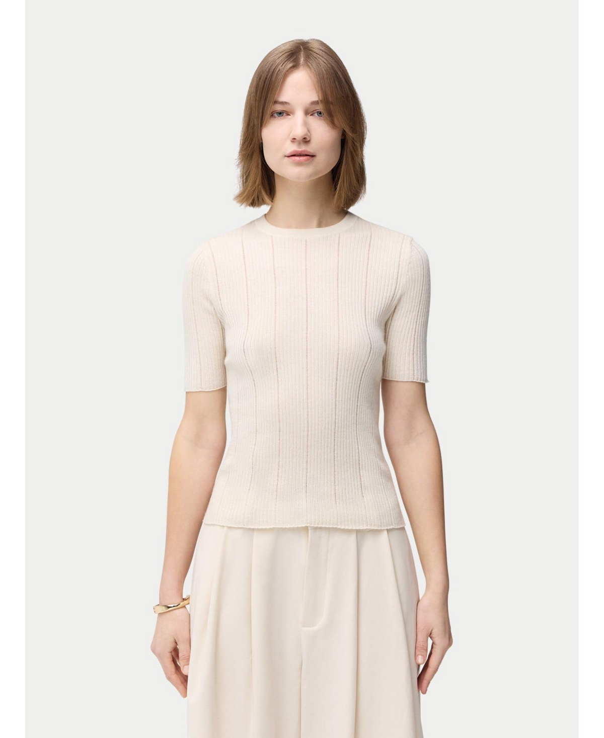 Click here for Gobi Cashmere Womens Ajour-Knit Cashmere Silk Top... prices