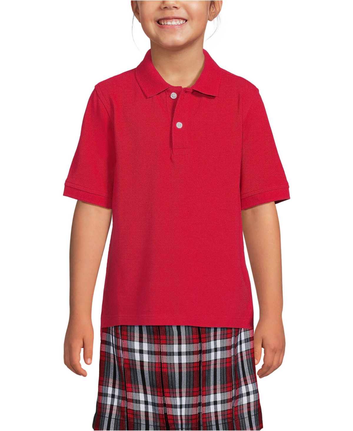 Click here for Lands End Girls Short Sleeve Mesh Polo Shirt - Red prices