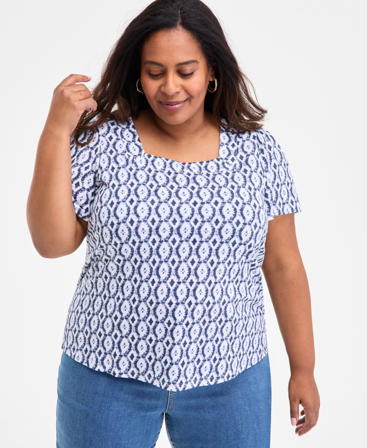 Click here for Style & Co Plus Size Printed Square-Neck Short-Sle... prices