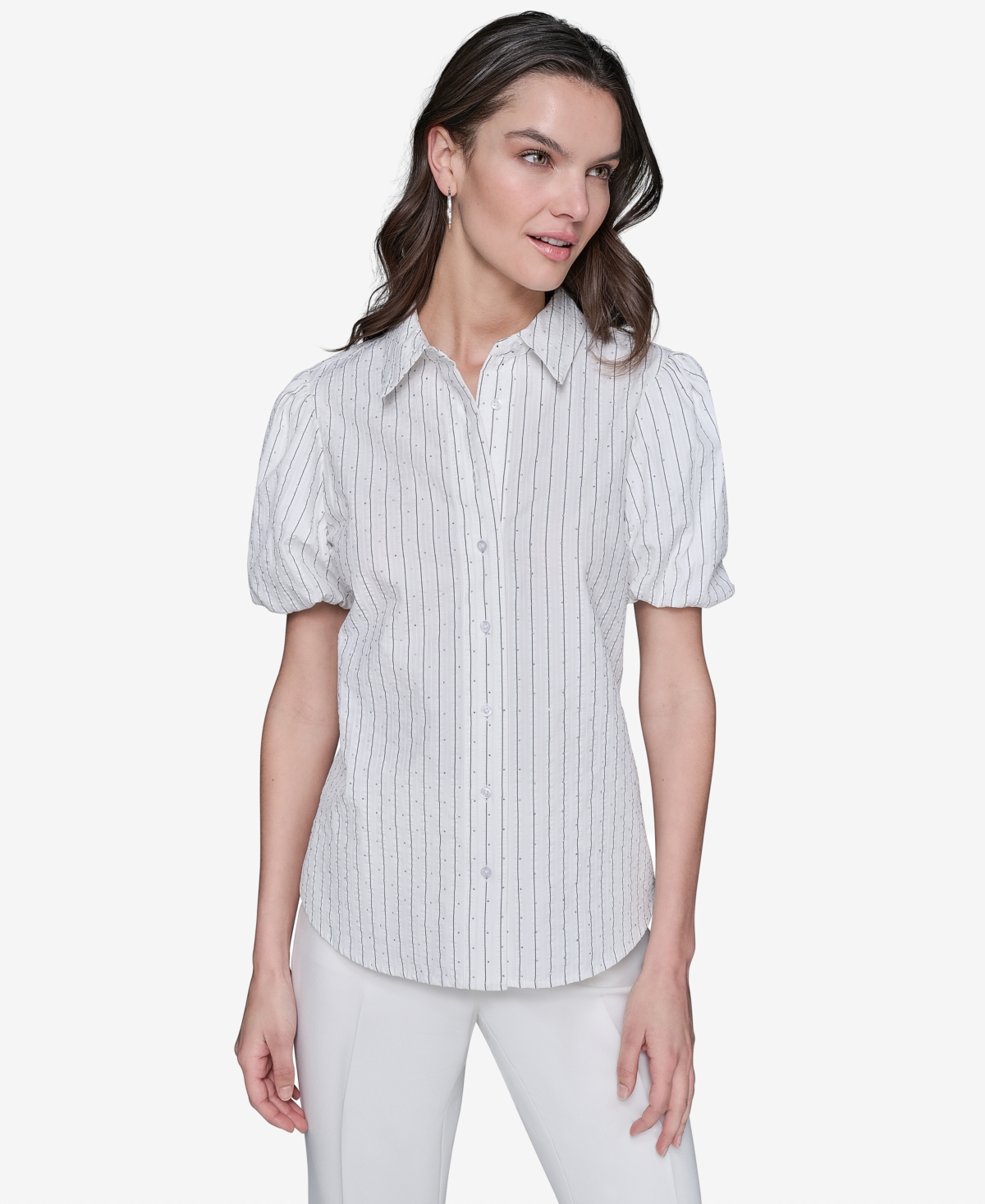 Click here for Karl Lagerfeld Paris Womens Striped Studded Button... prices