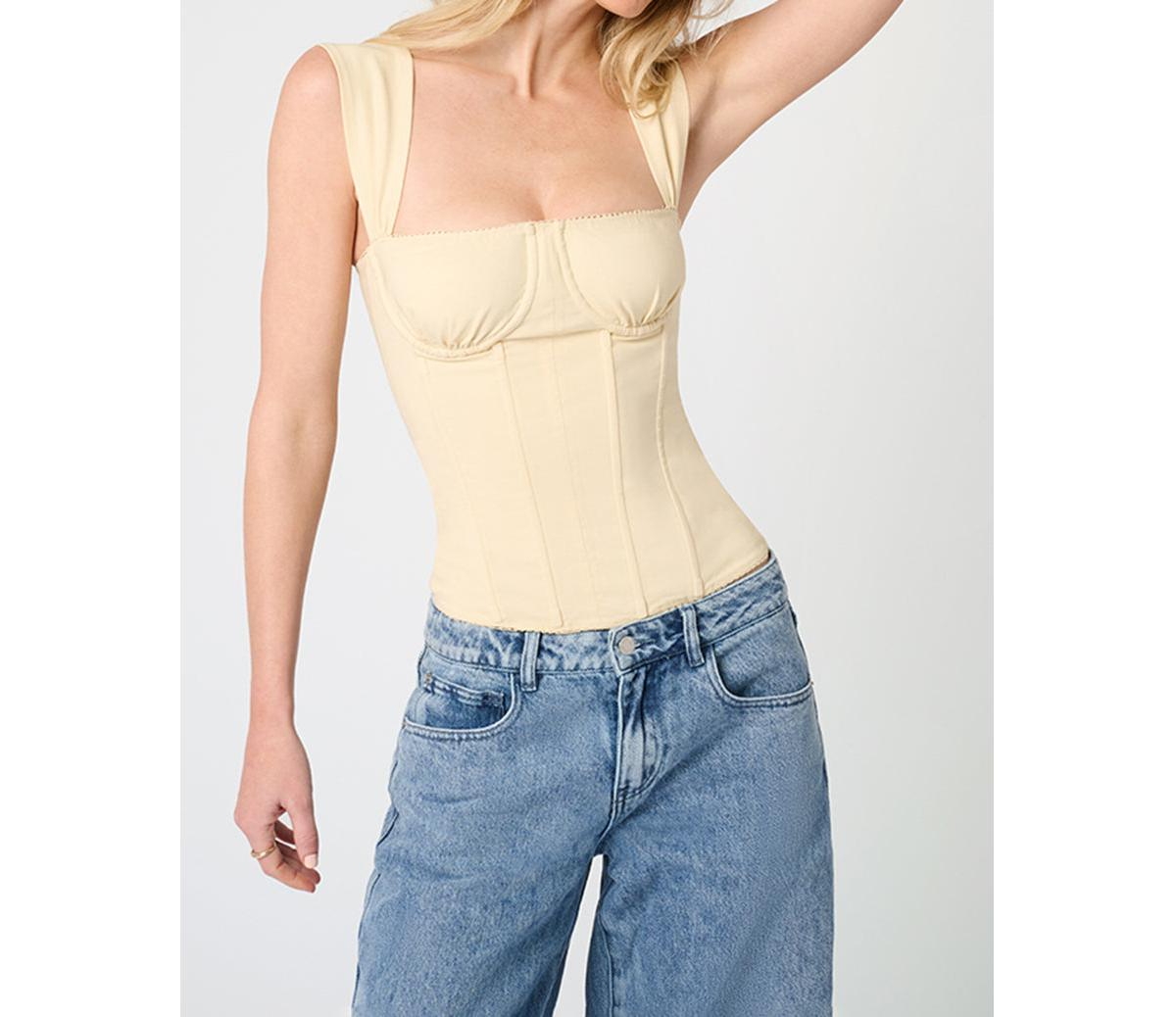 Click here for WeWoreWhat Womens Ruched Cup Corset - Sand prices