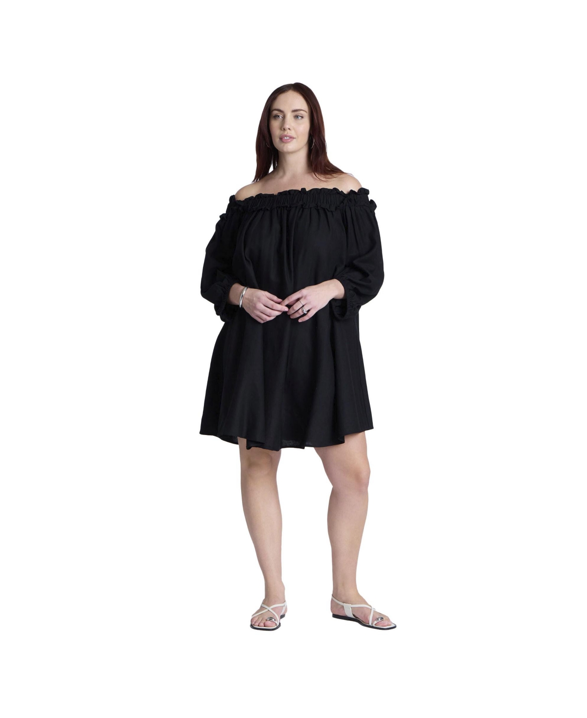 Click here for Eloquii Womens Ruffle Neckline Mini Dress - Black... prices