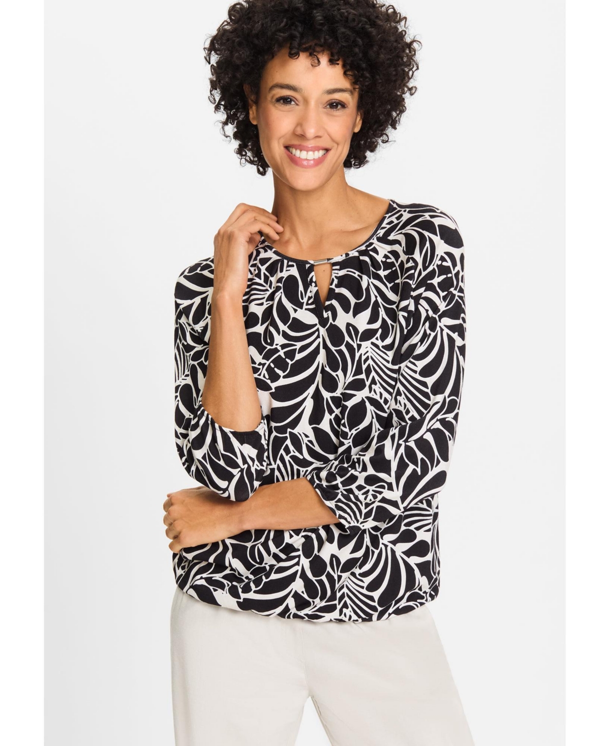 Click here for Olsen Womens Statement Leaf Print - Dark khaki prices
