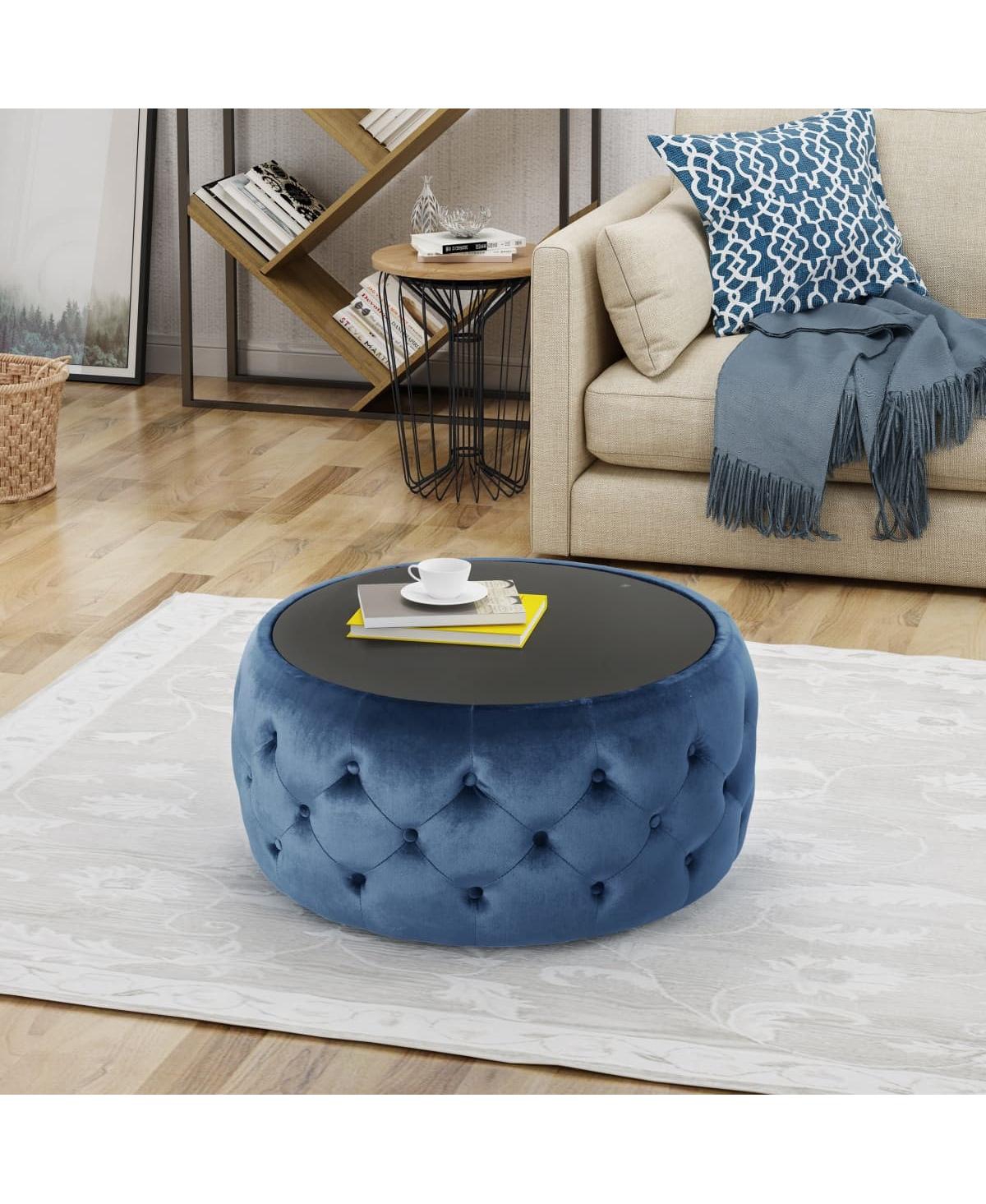 Click here for Round Velvet Tufted Ottoman with Tempered Glass To... prices