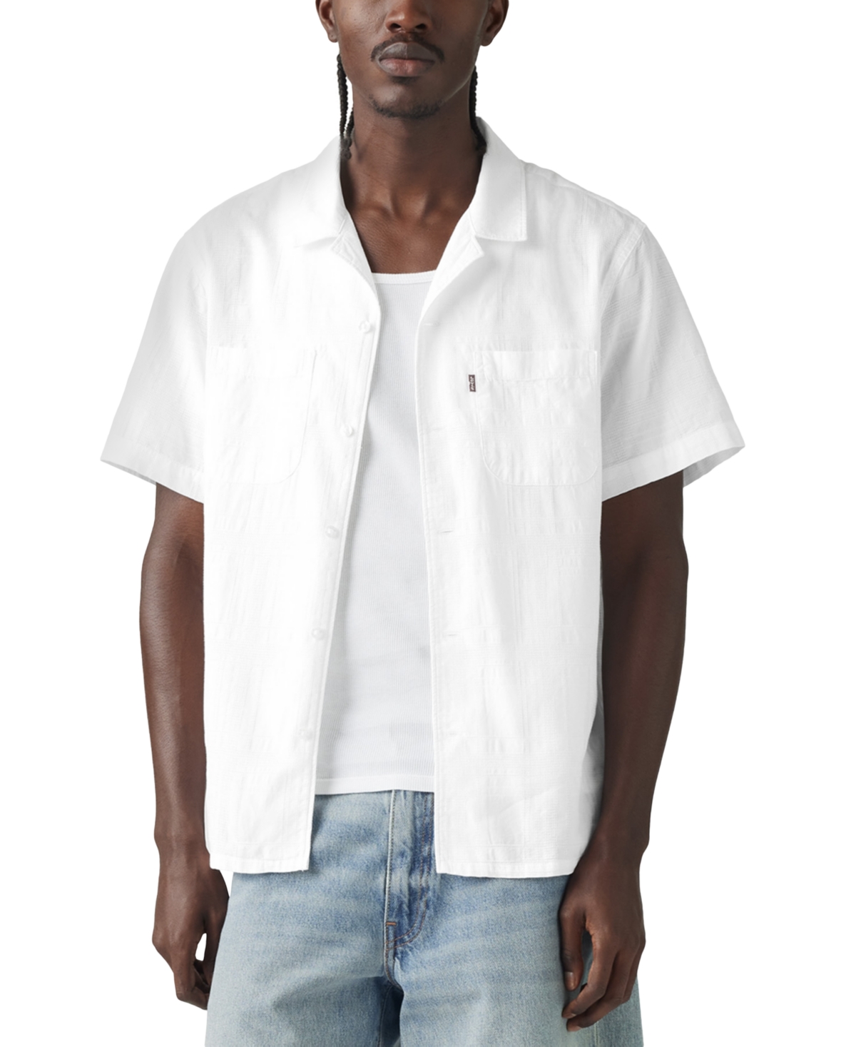 Click here for Levis Mens Relaxed-Fit Camp Collar Shirt - White prices