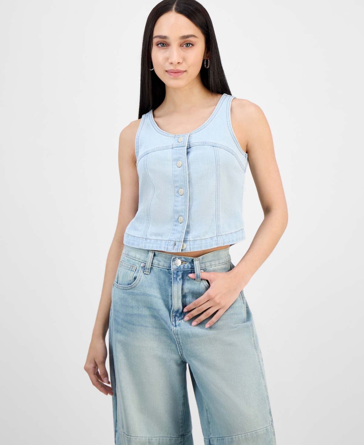 Click here for And Now This Petite Button-Front Denim Vest  Exclu... prices