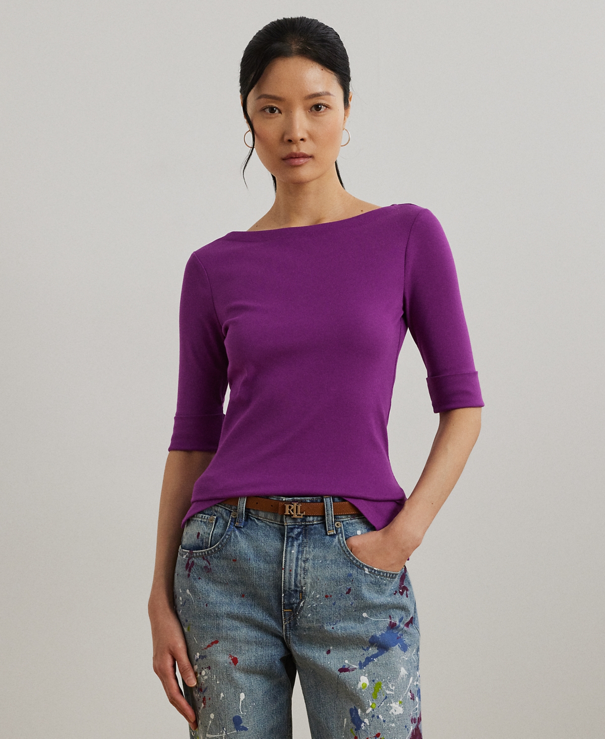 Click here for Lauren Ralph Lauren Petite Stretch Cotton Boatneck... prices