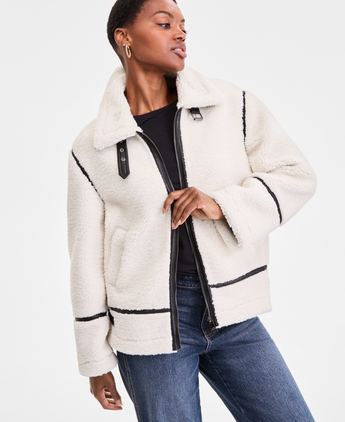 Click here for Steve Madden Womens Faux-Sherpa Faux-Leather-Trim... prices