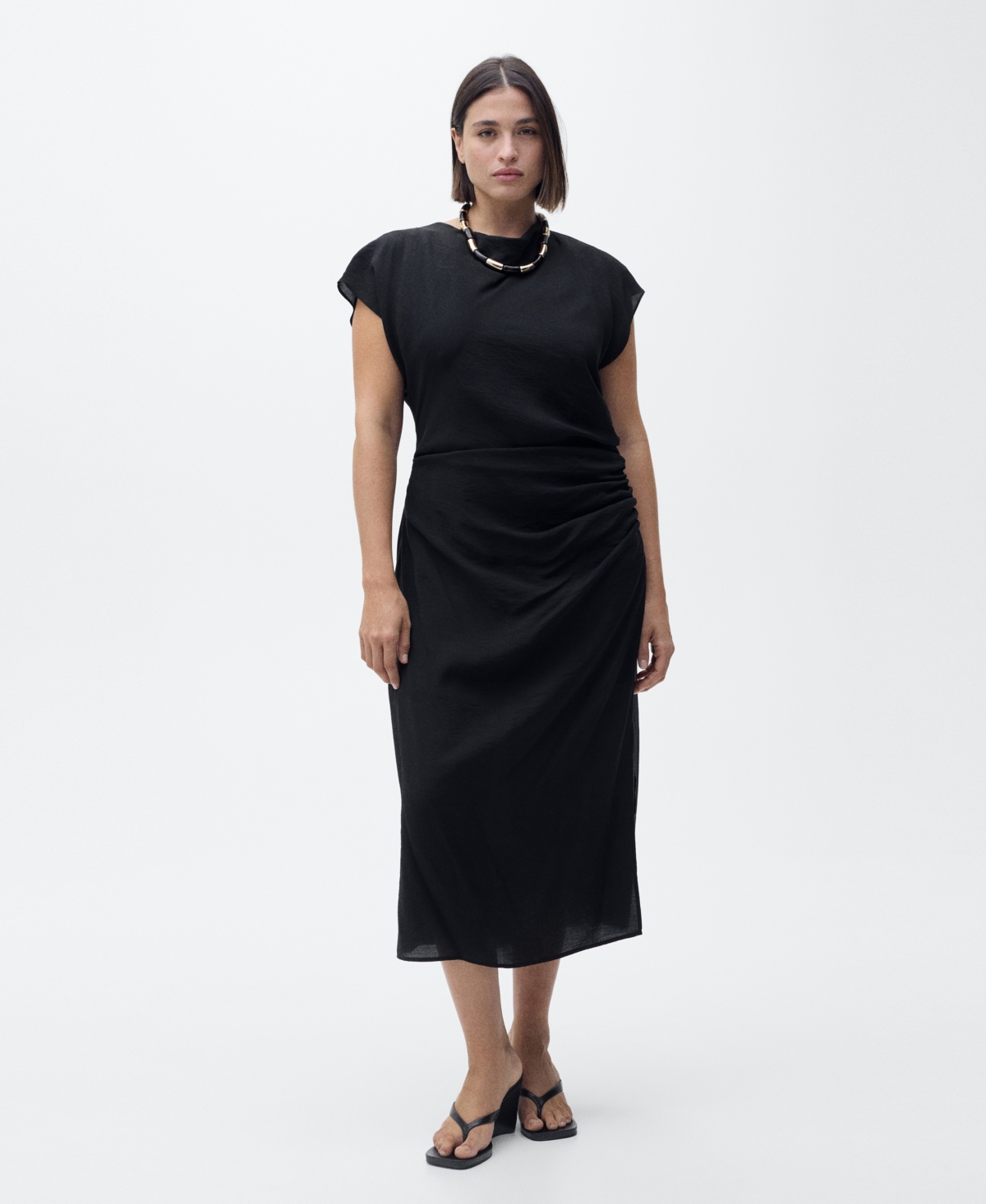Click here for Mango Womens Draped Straight Dress - Black prices