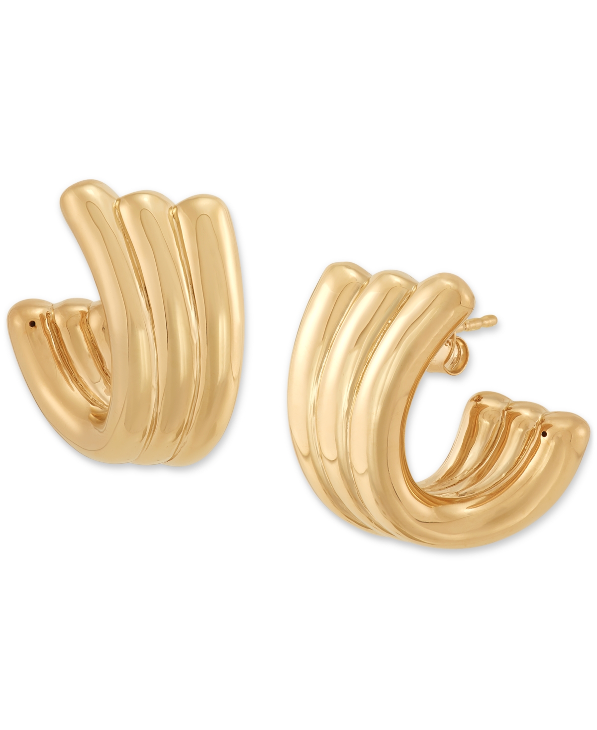 Click here for Polished Triple Tube Huggie Hoop Earrings in 18k G... prices