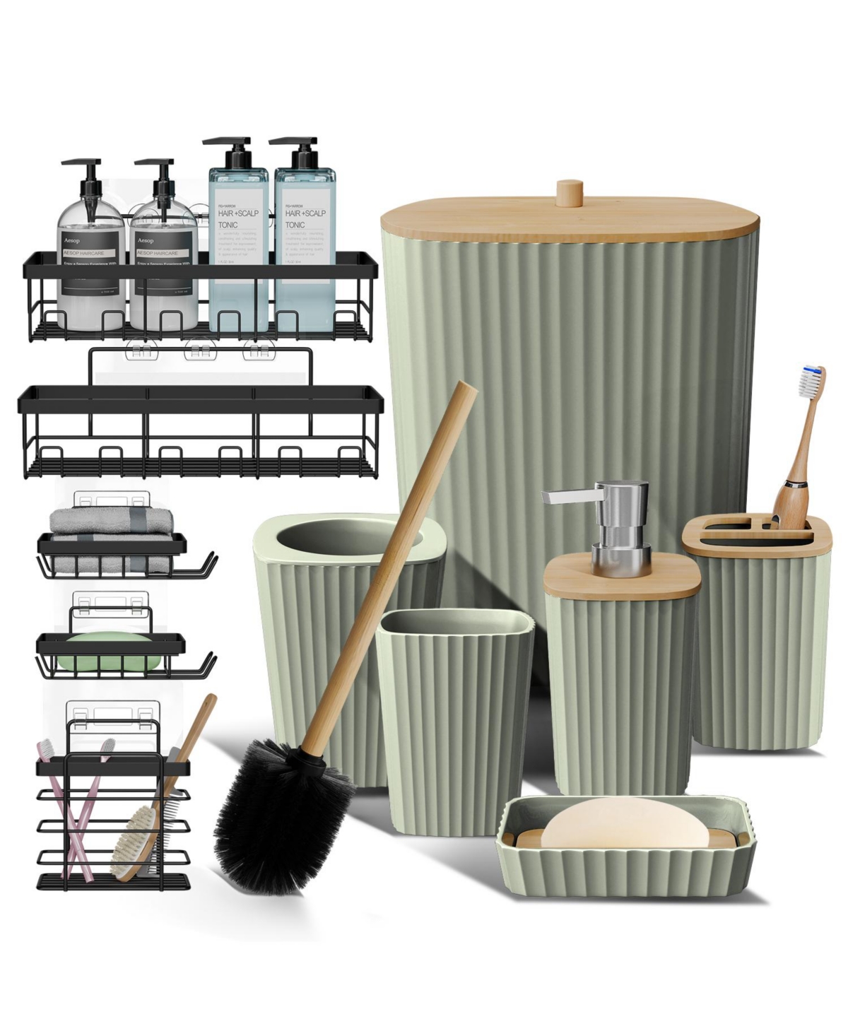 Click here for Complete Bathroom Decor & Shower Caddy Set - Sage... prices