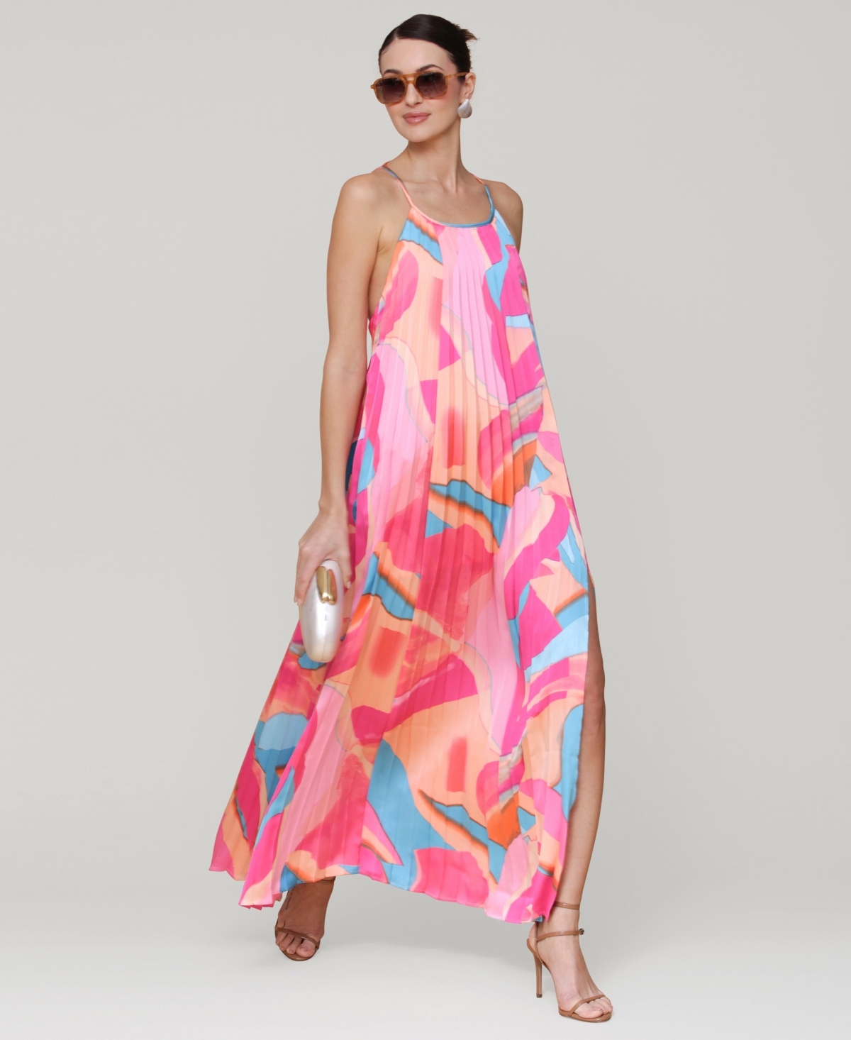Click here for Avec Les Filles Womens Pleated Halter Maxi Dress -... prices