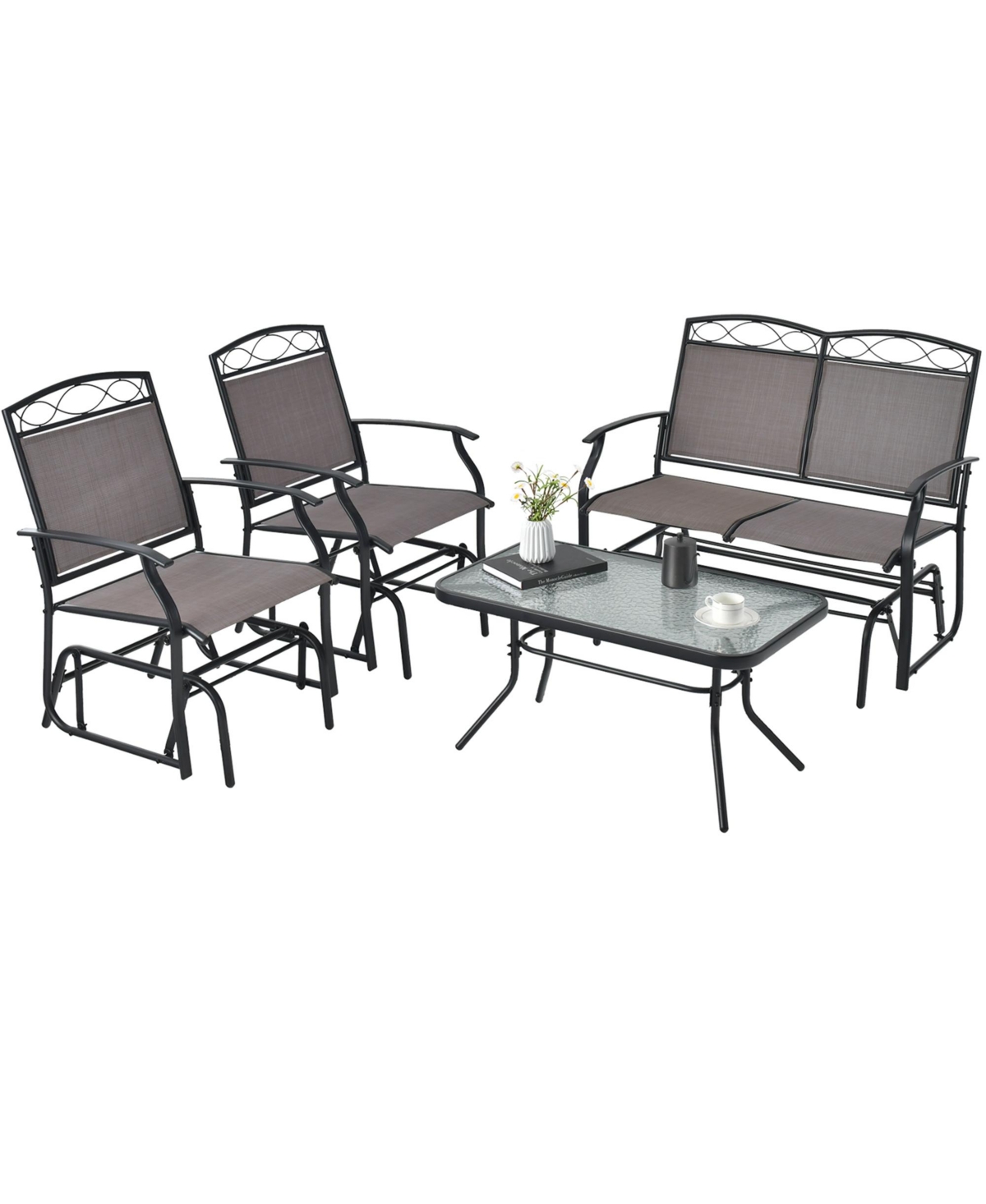 Click here for 4pcs Patio Glider Conversation Set Swing Rocking C... prices