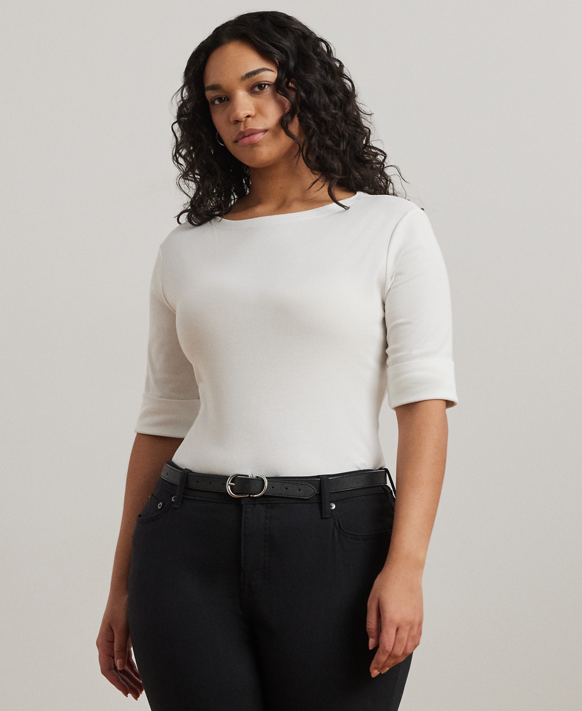 Click here for Lauren Ralph Lauren Plus Size Cotton-Blend Boatnec... prices