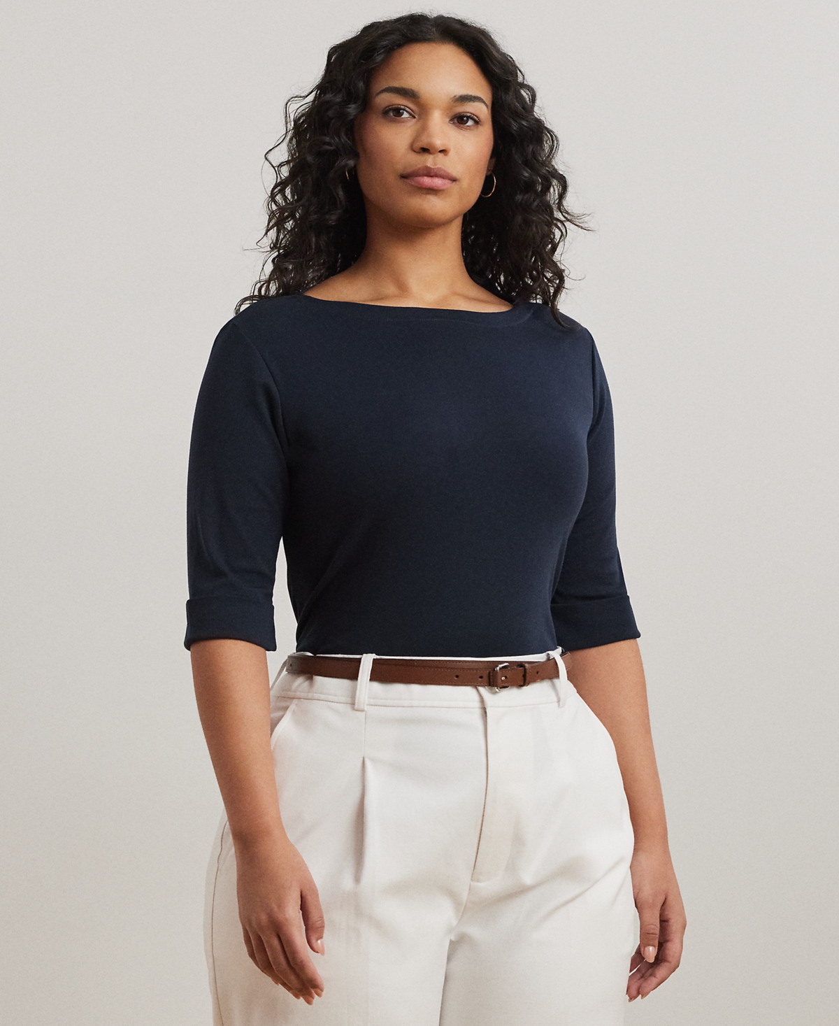 Click here for Lauren Ralph Lauren Plus Size Cotton-Blend Boatnec... prices