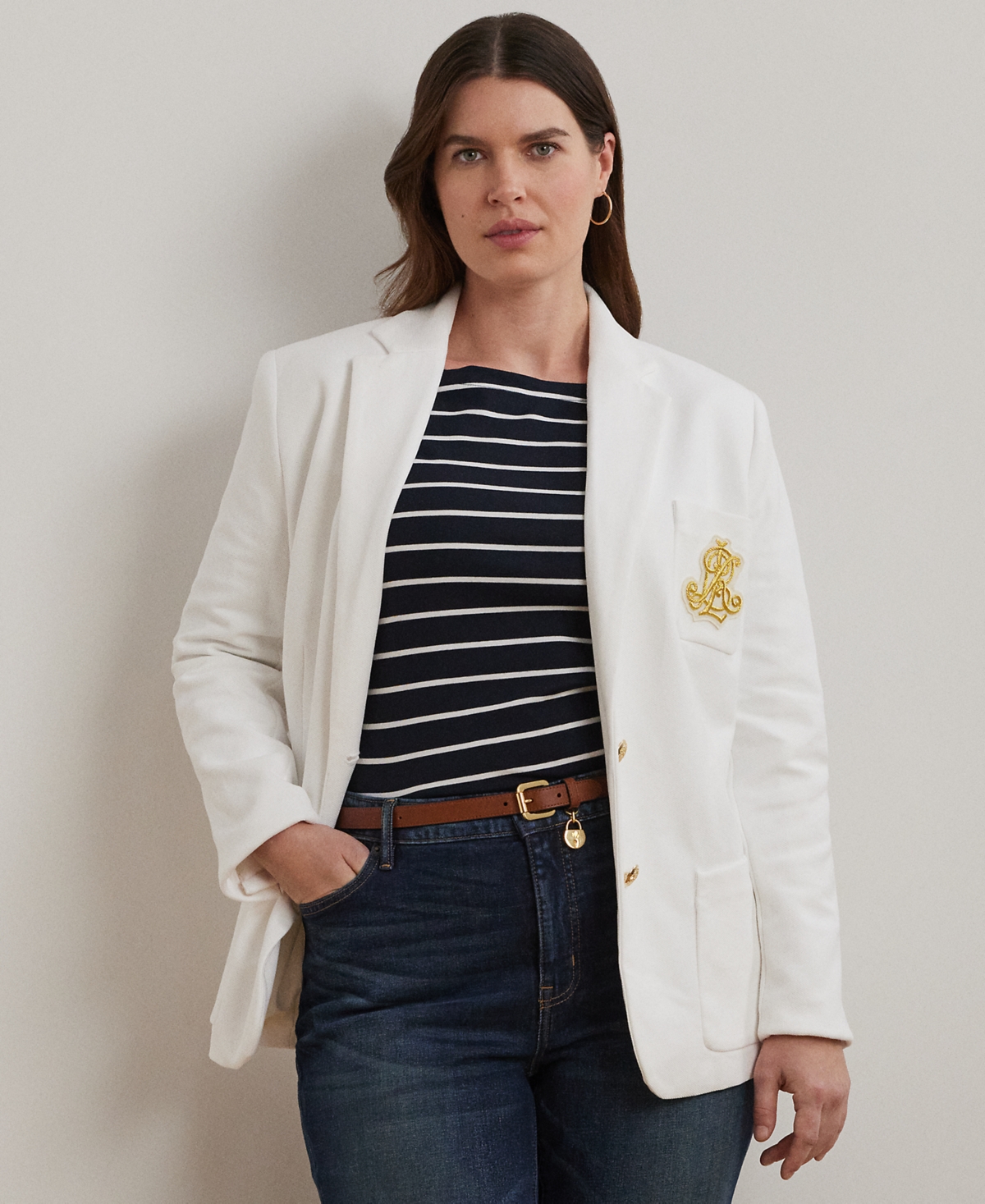 Lauren Ralph Lauren Plus Size Bullion Jacquard Blazer - White