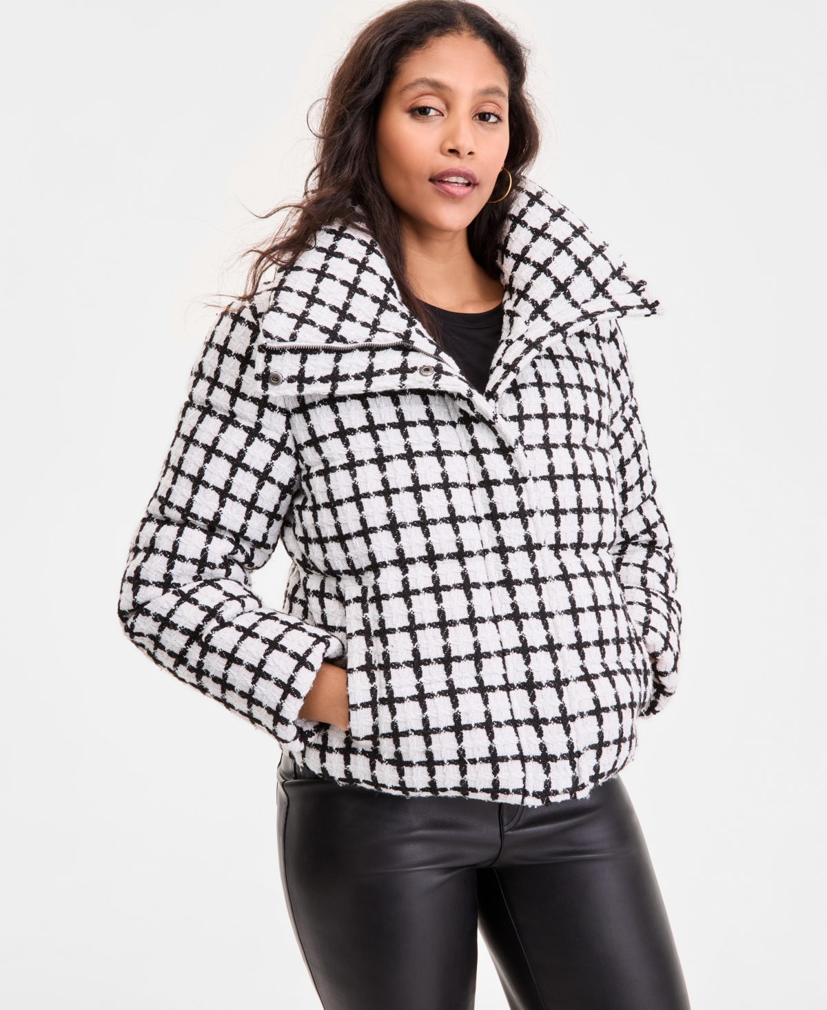 Click here for Bcbgmaxazria Womens Short Tweed Puffer Coat  Exclu... prices