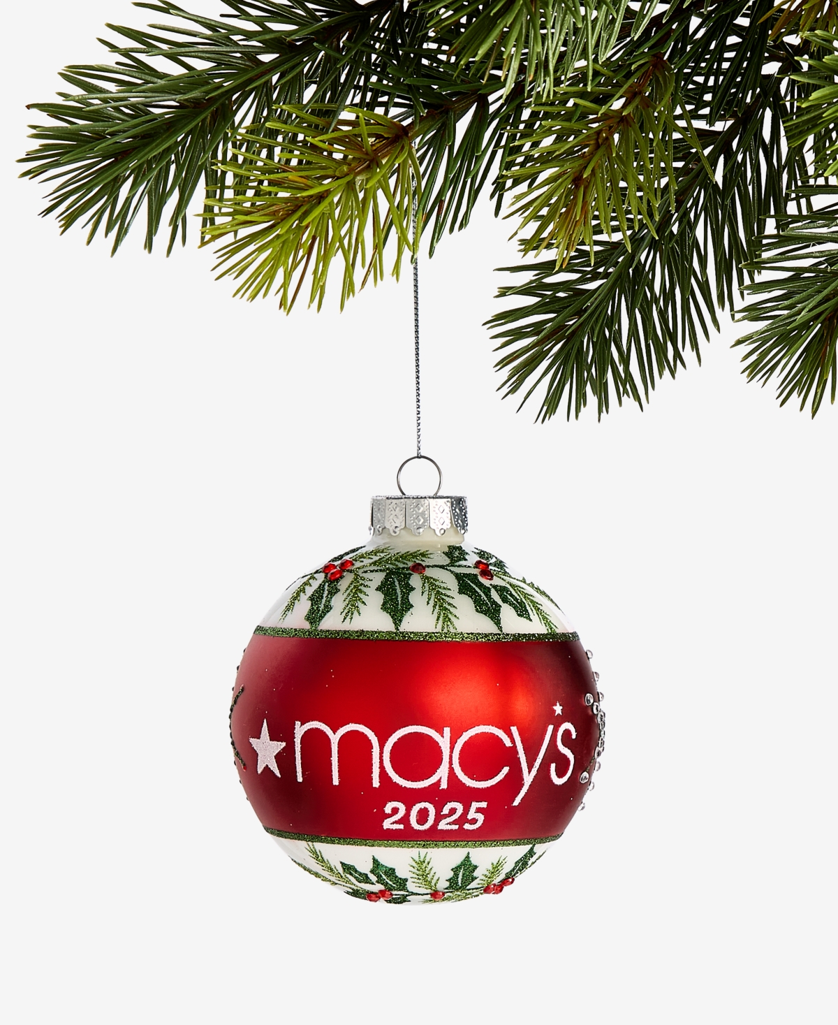 Click here for Holiday Lane Macys 2025 Glass Holly Ball Ornament... prices