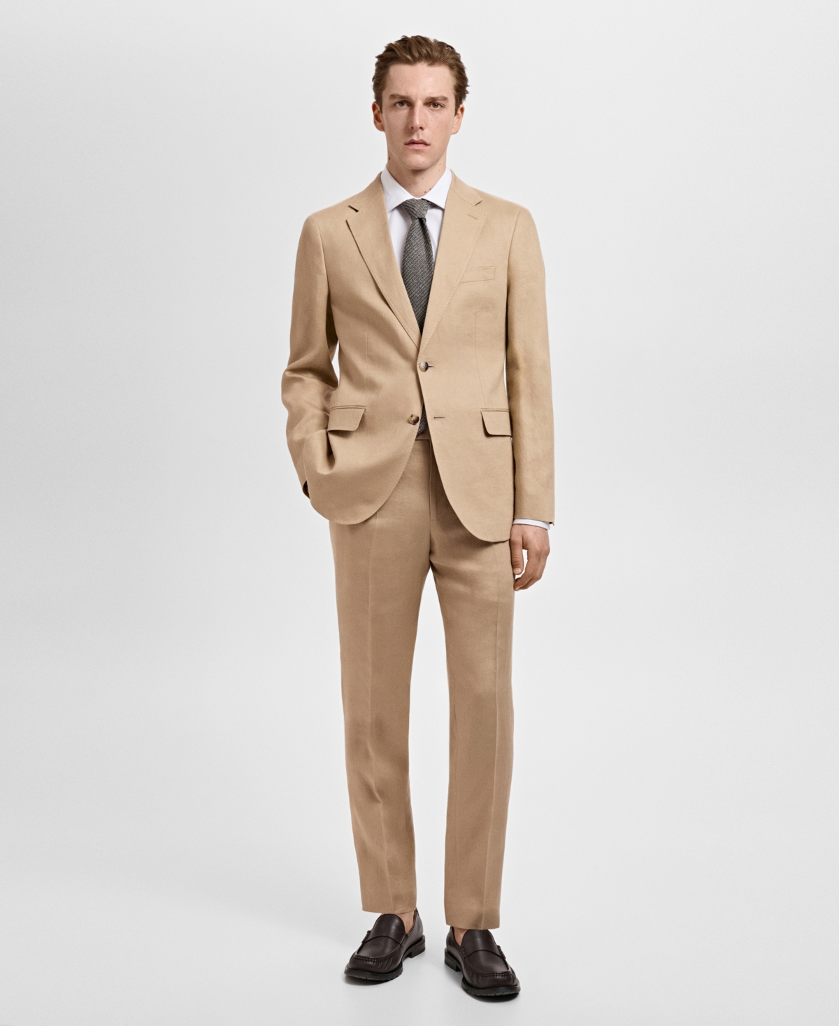 Click here for Mango Mens Linen Slim-Fit Suit Blazer - Beige prices