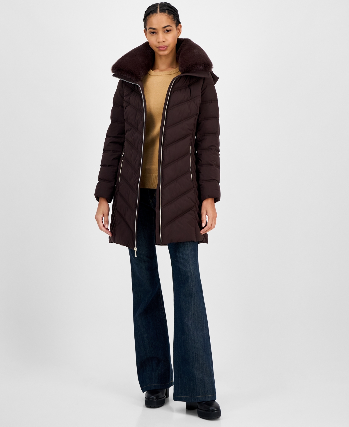 Click here for Michael Michael Kors Womens Faux-Fur-Trim Hooded P... prices