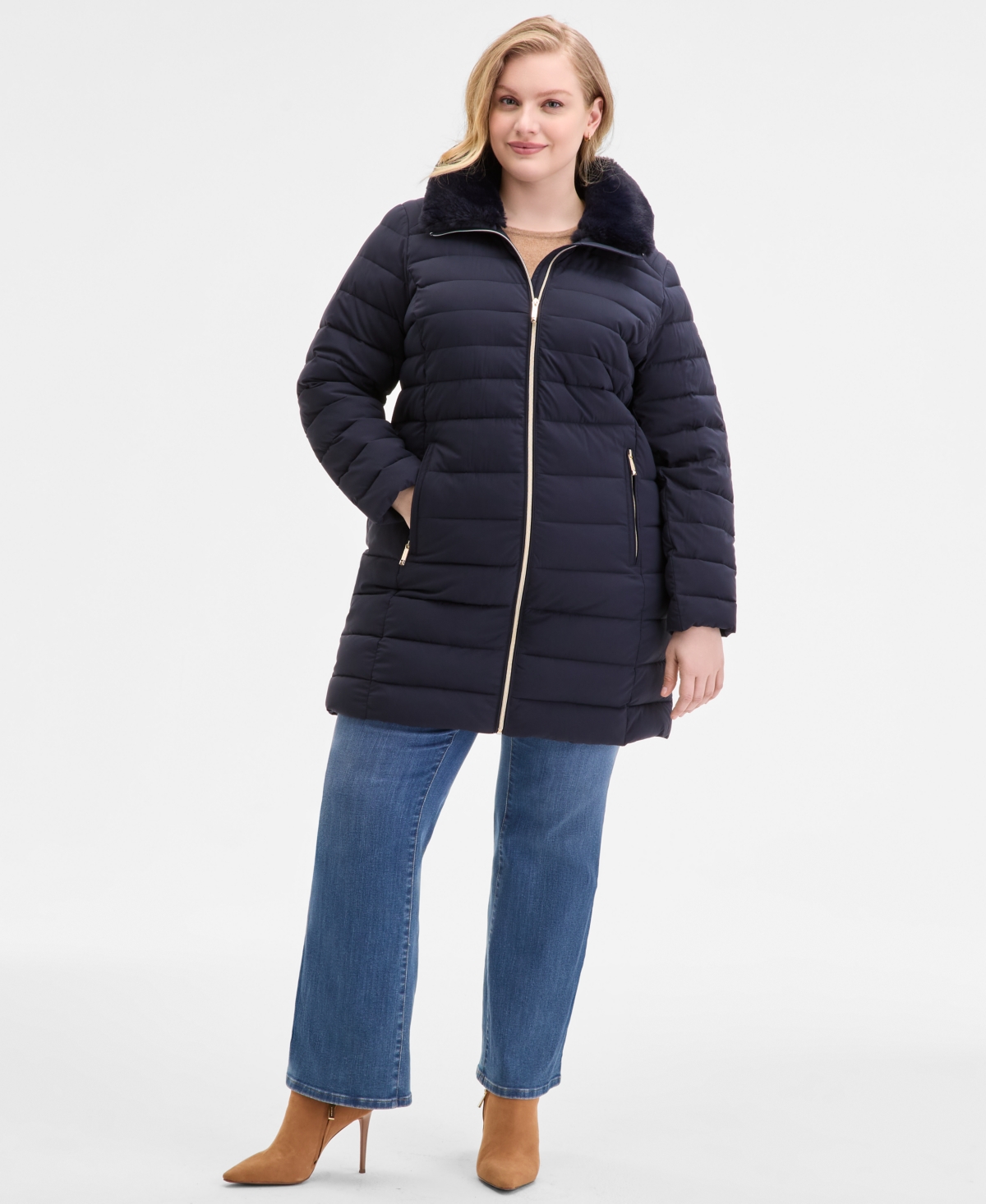 Michael Michael Kors Plus Size Faux-Fur-Trim Hooded Puffer Coat - Midnight