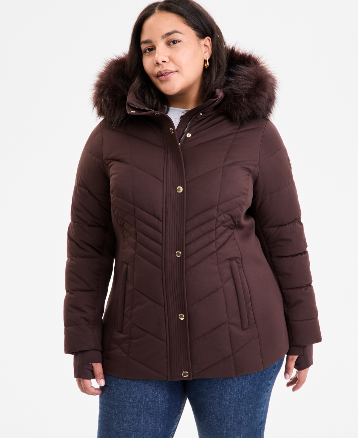 Click here for Michael Michael Kors Plus Size Faux-Fur-Trim Hoode... prices