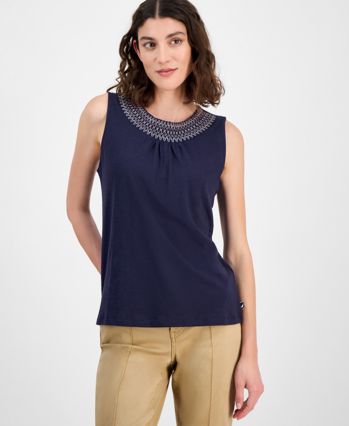 Click here for Nautica Jeans Womens Smocked-Neck Tank Top - Night... prices