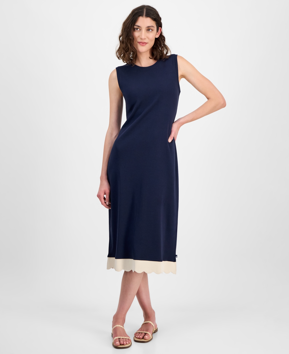 Click here for Nautica Jeans Womens Cotton Midi Scalloped-Trim Sl... prices