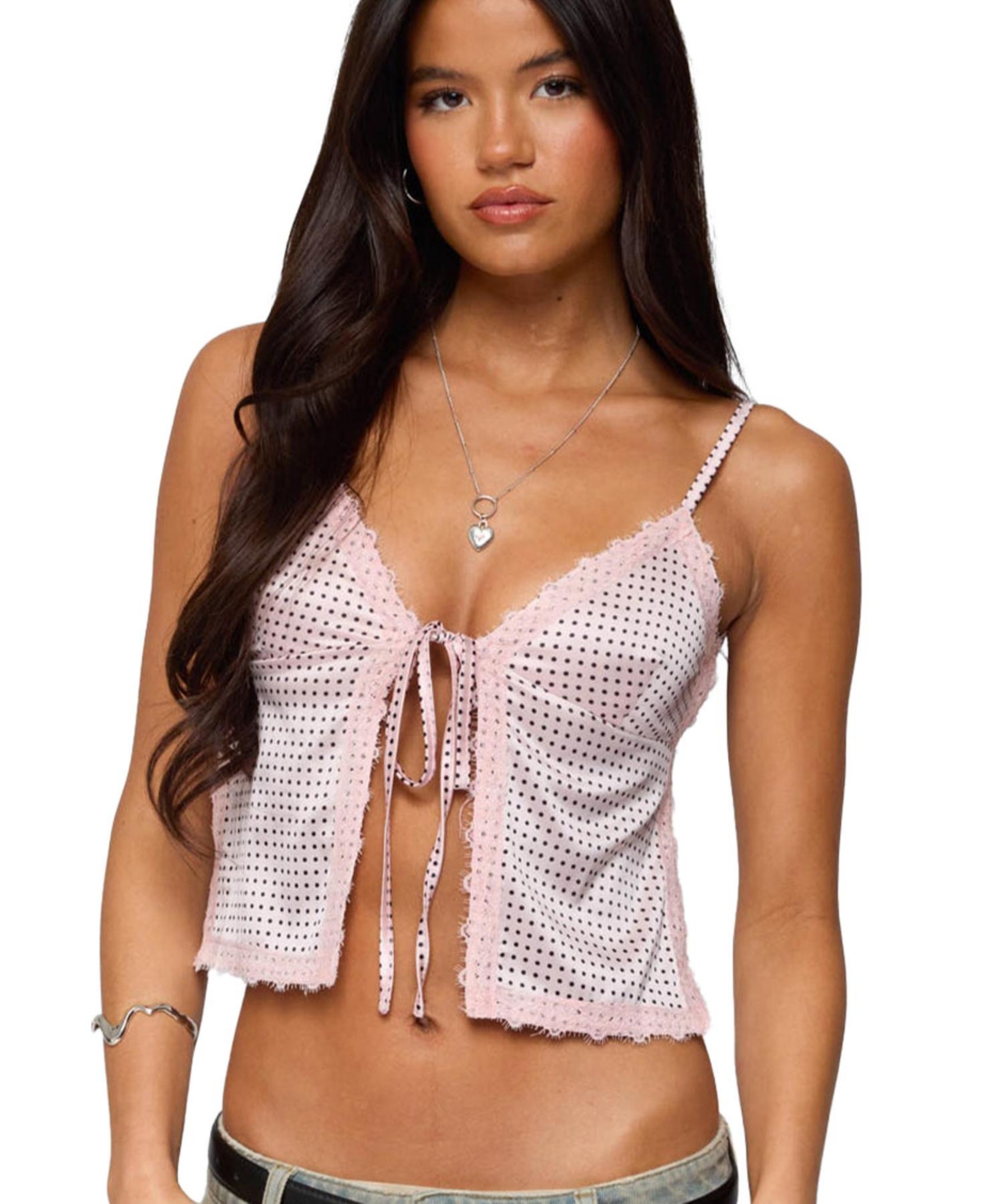 Edikted Womens Backless Satin Effect Polka Dot Top - Light-pink