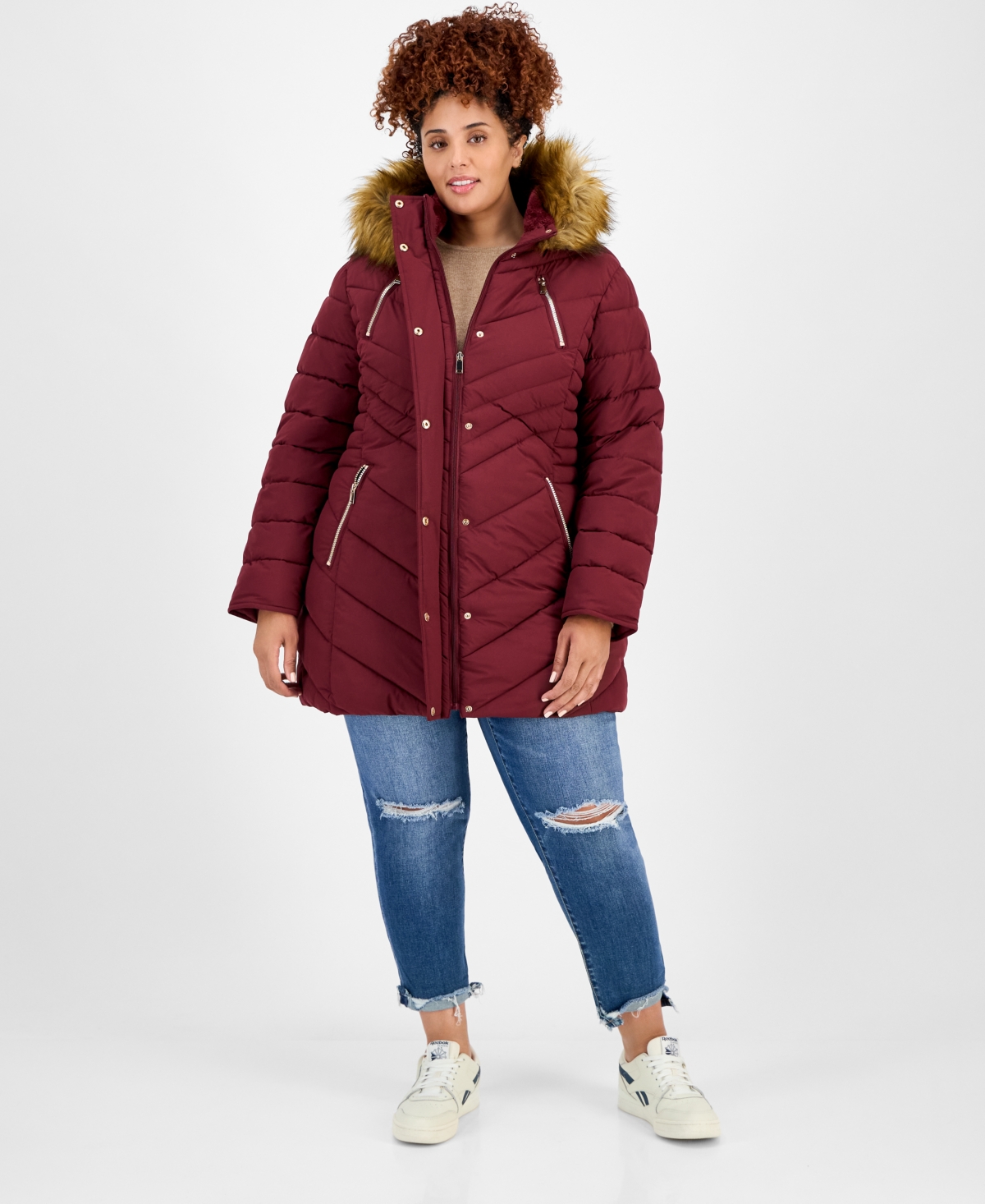 Click here for Maralyn & Me Juniors Plus Size Faux-Fur Hooded Puf... prices