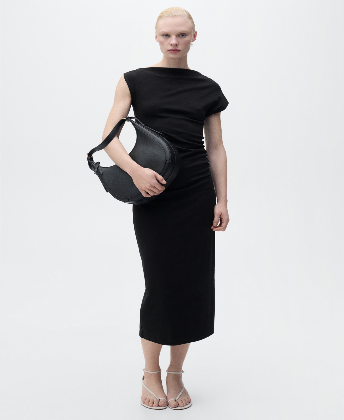 Click here for Mango Womens Draped Midi Dress - Black prices