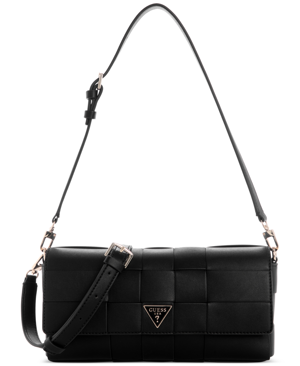 Click here for Guess Maylee Woven Flap Shoulder Bag - Black prices