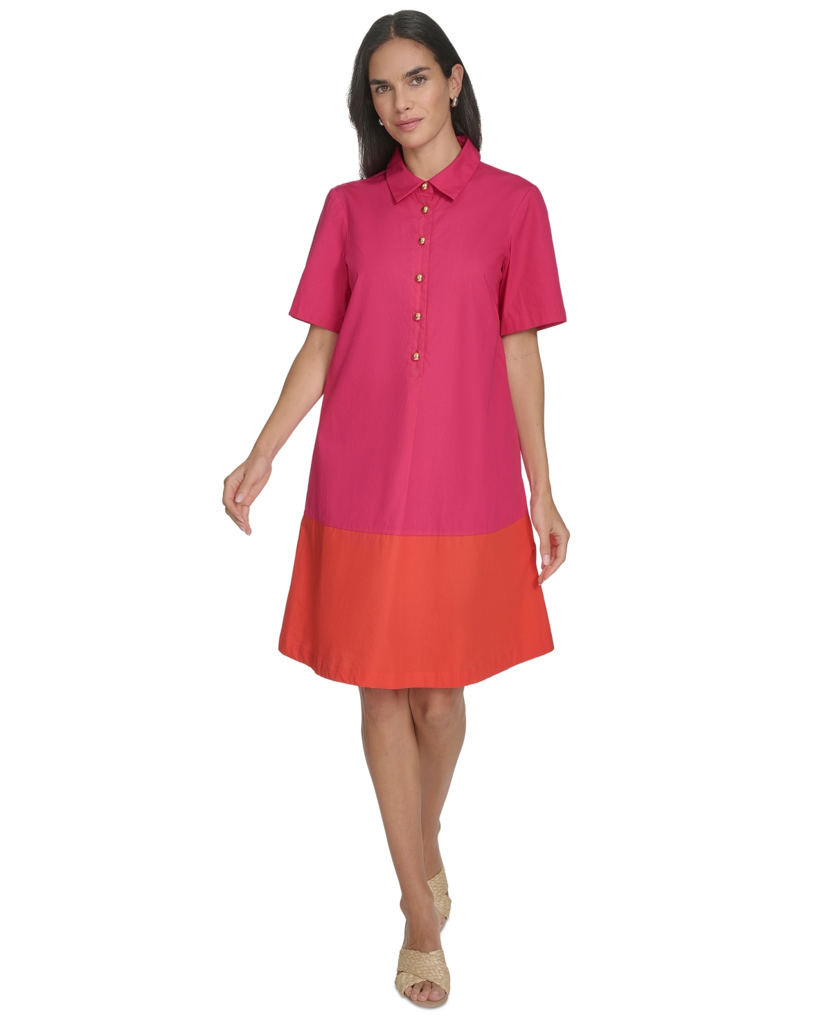 Click here for Jessica Howard Petite Cotton Colorblocked Shift Sh... prices
