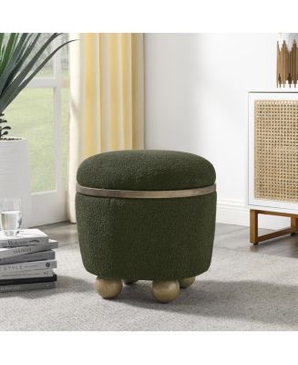 Round Upholstered Storage Stool with Hidden Compartment and Cushioned ...