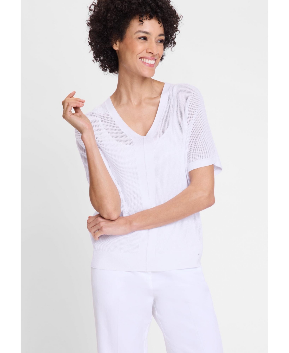 Click here for Olsen Womens Waffle Knit Pullover - White prices