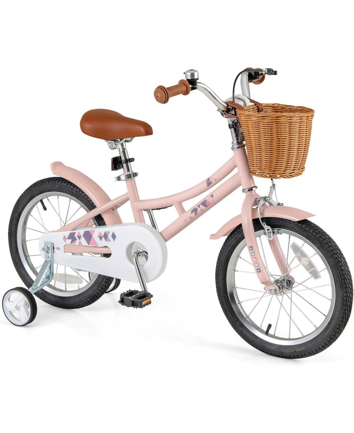 16 Inch Kids Bike Retro Bicycle with Adjustable Height and Basket for Ages 4-8 Years Old - Pink