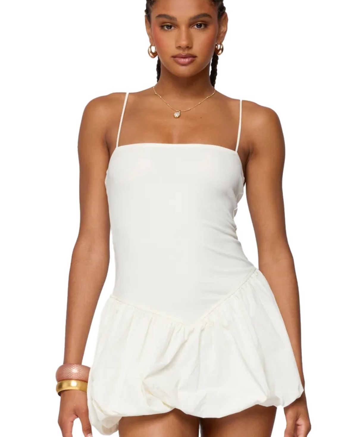 Click here for Edikted Womens Ribbed Bubble Skirt Mini Dress - Wh... prices