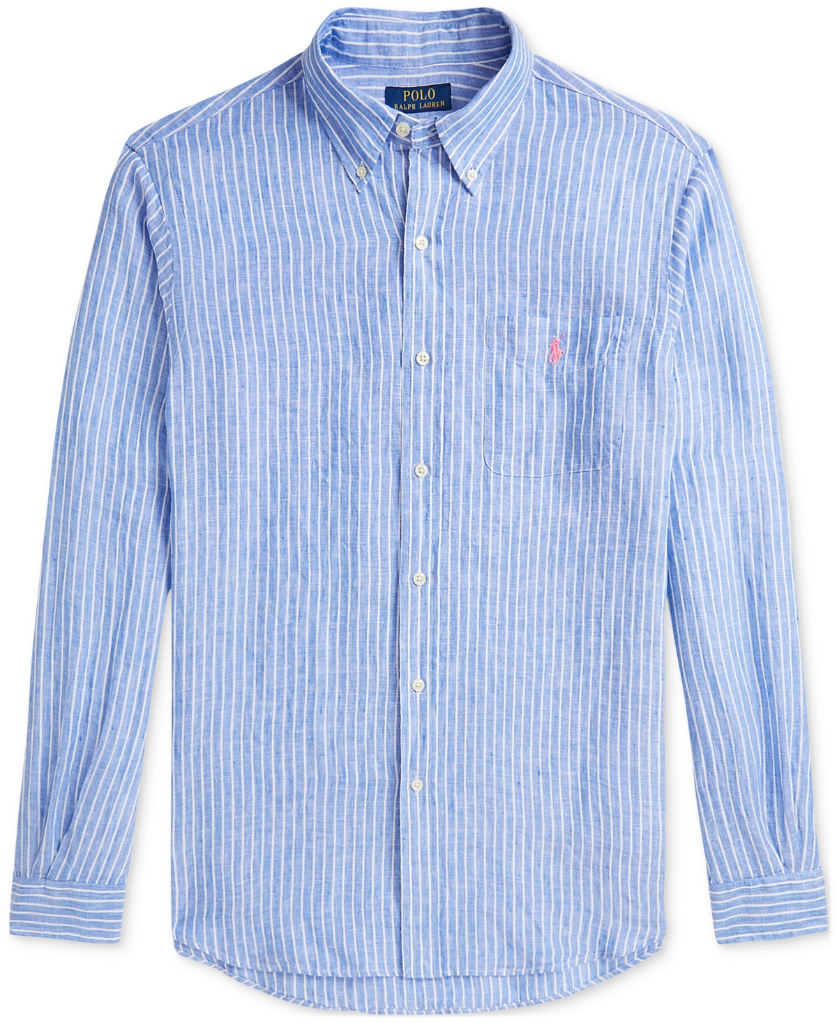 Polo Ralph Lauren Mens Classic-Fit Striped Linen Shirt - Blue/white