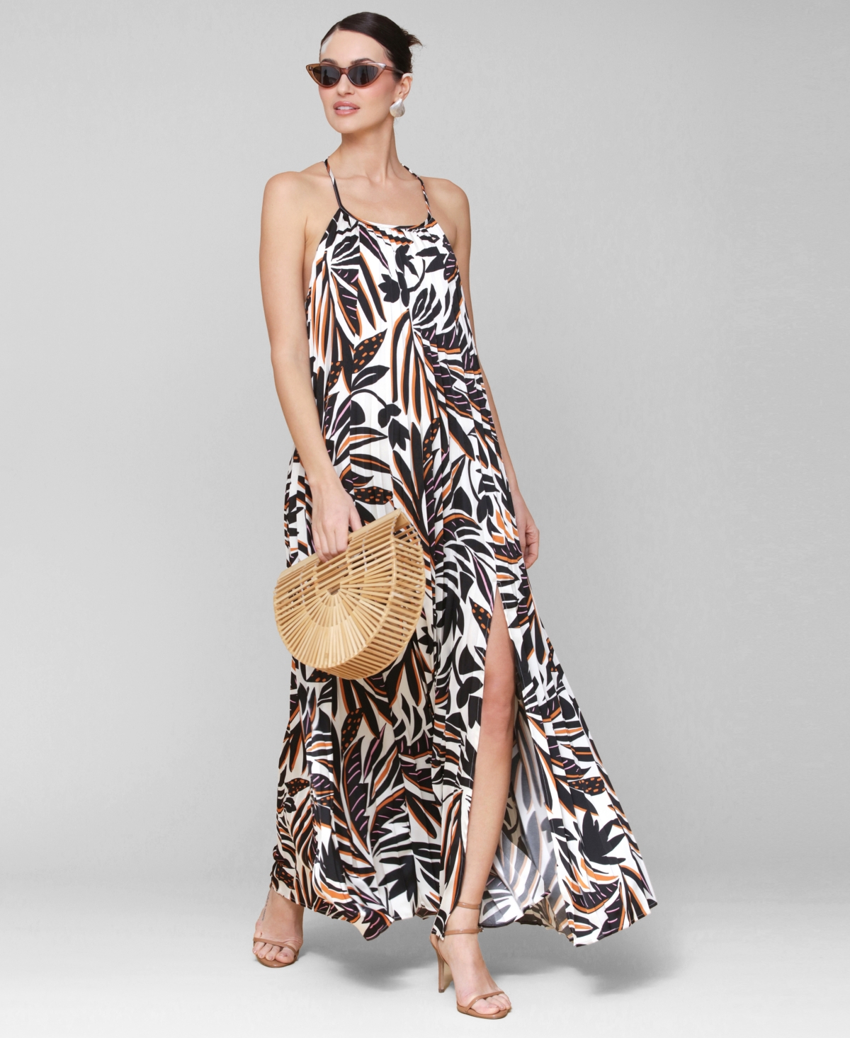 Click here for Avec Les Filles Womens Pleated Halter Maxi Dress -... prices