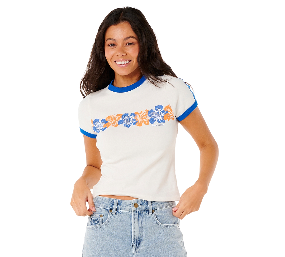 Click here for Rip Curl Juniors Floral Fitted Ringer Tee - Bone prices