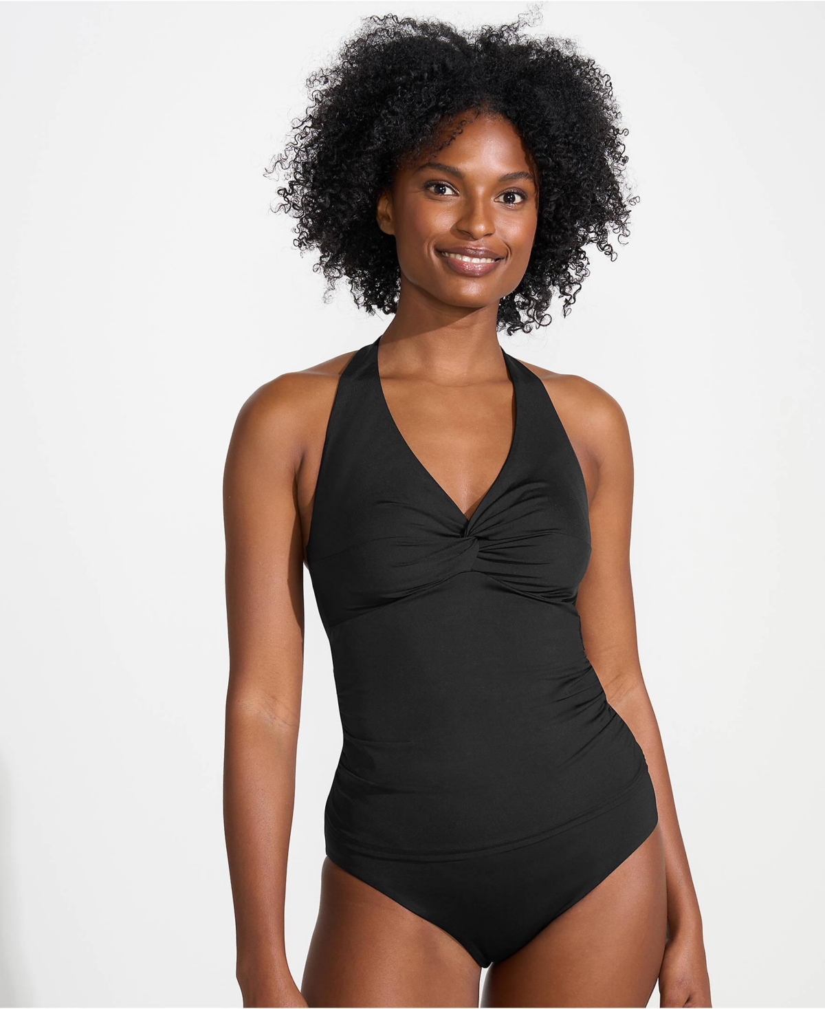 Click here for Lands End Womens Twist Halter Tankini Top - Black prices
