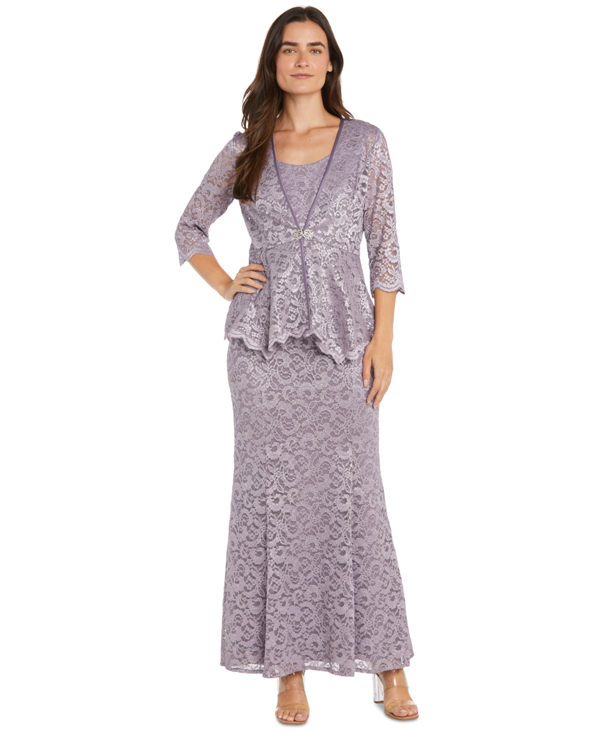 Click here for R & M Richards Petite 2-Pc. Metallic-Lace Gown & J... prices