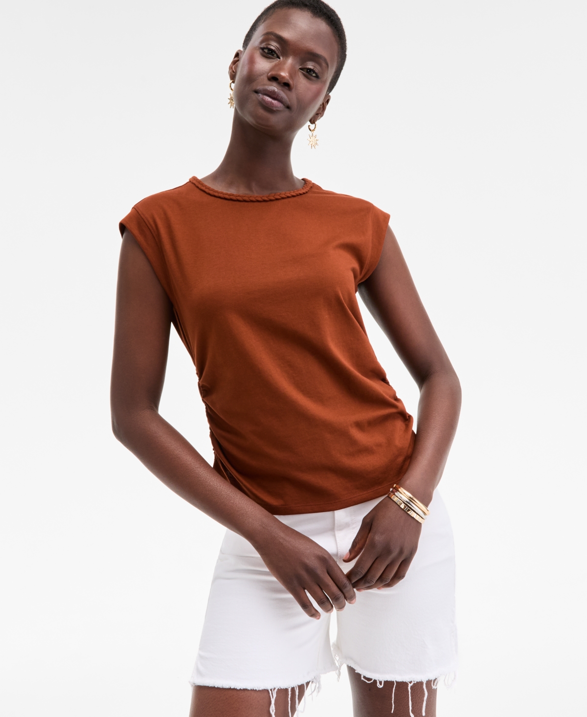 Click here for On 34th Womens Braided-Neck Crewneck T-Shirt  Excl... prices