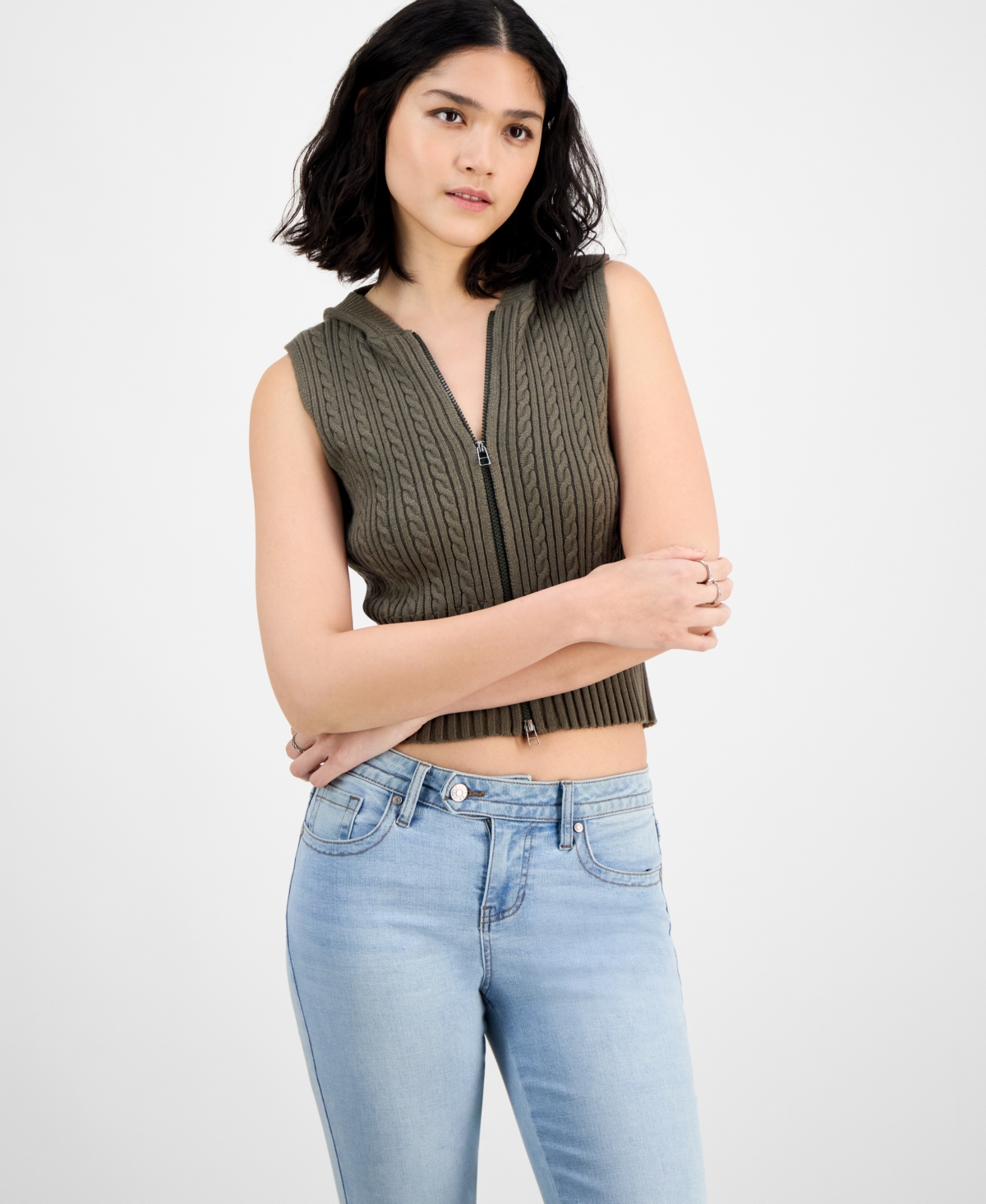 Click here for Ultra Flirt Juniors Cable-Knit Hooded Sweater Vest... prices