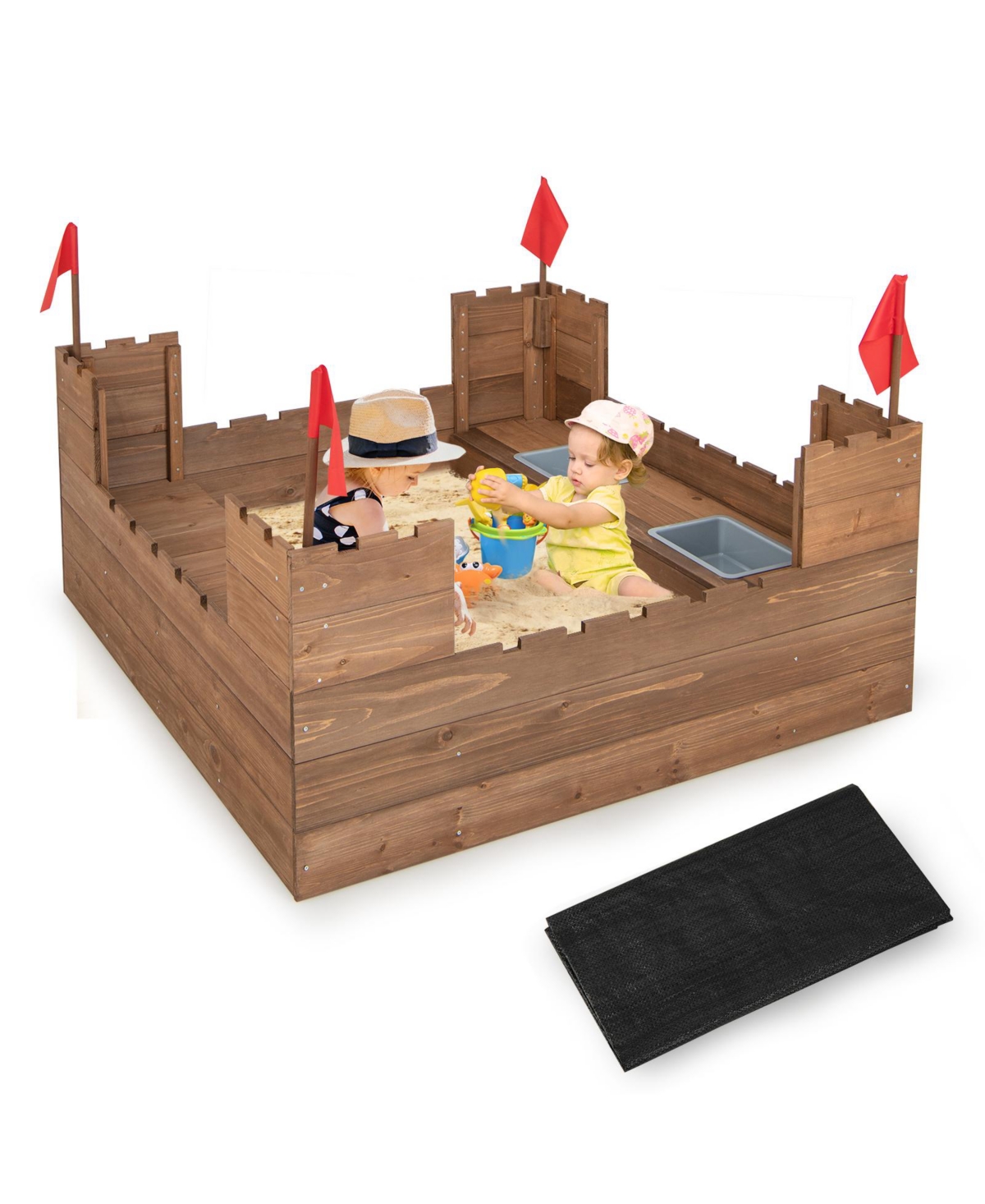 Click here for Kids Wooden Sandbox with Bottom Liner and Red Flag... prices