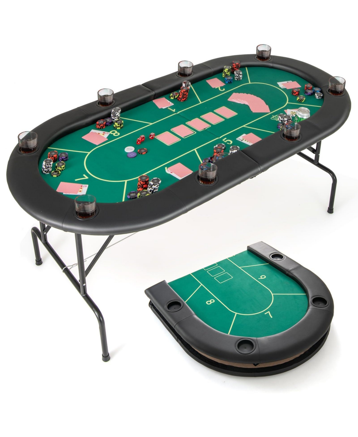 Click here for 72 x 36 x 30.5 Inch Foldable Poker Table with 8 Cu... prices