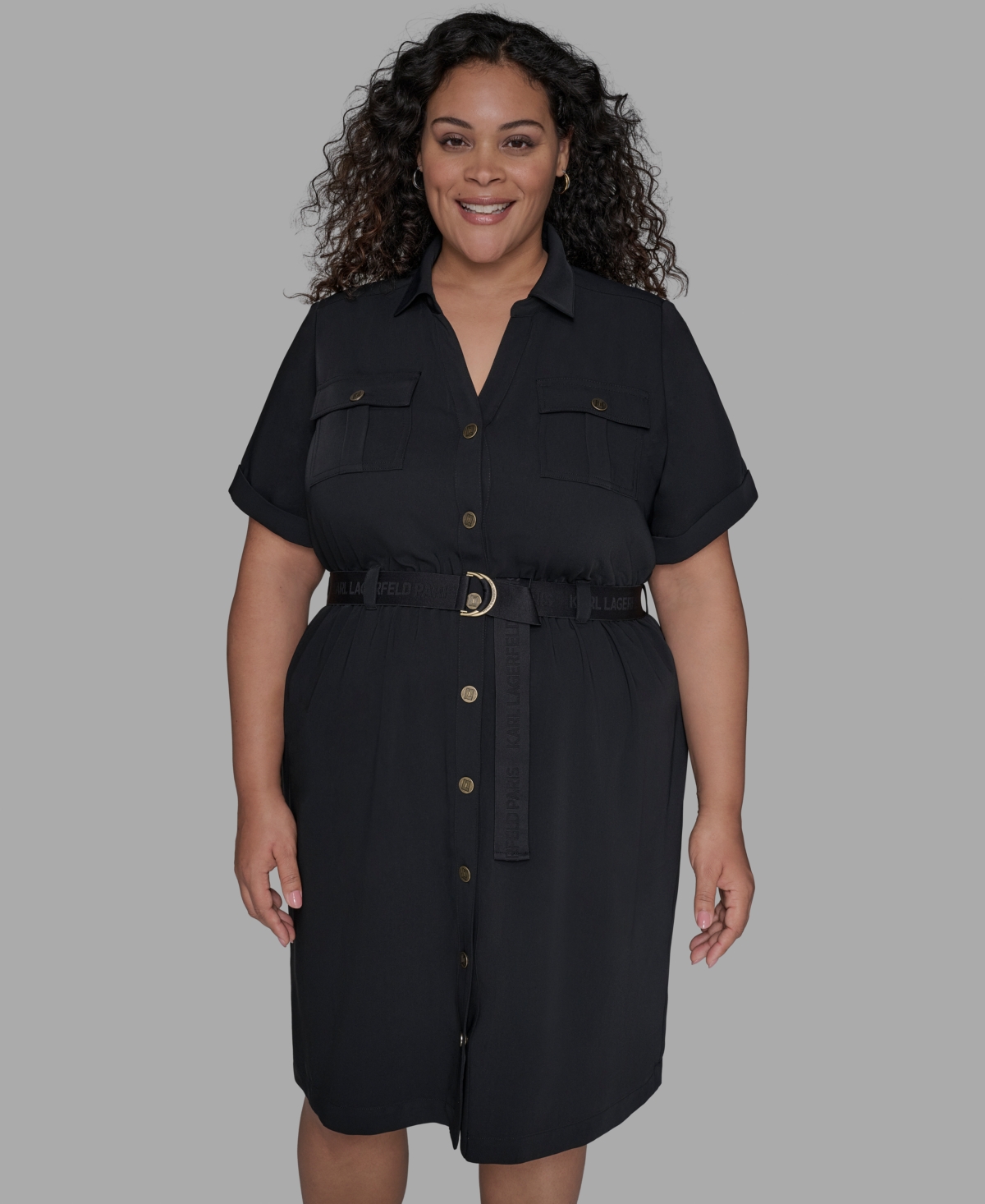 Click here for Karl Lagerfeld Paris Belted Short-Sleeve Midi Shir... prices