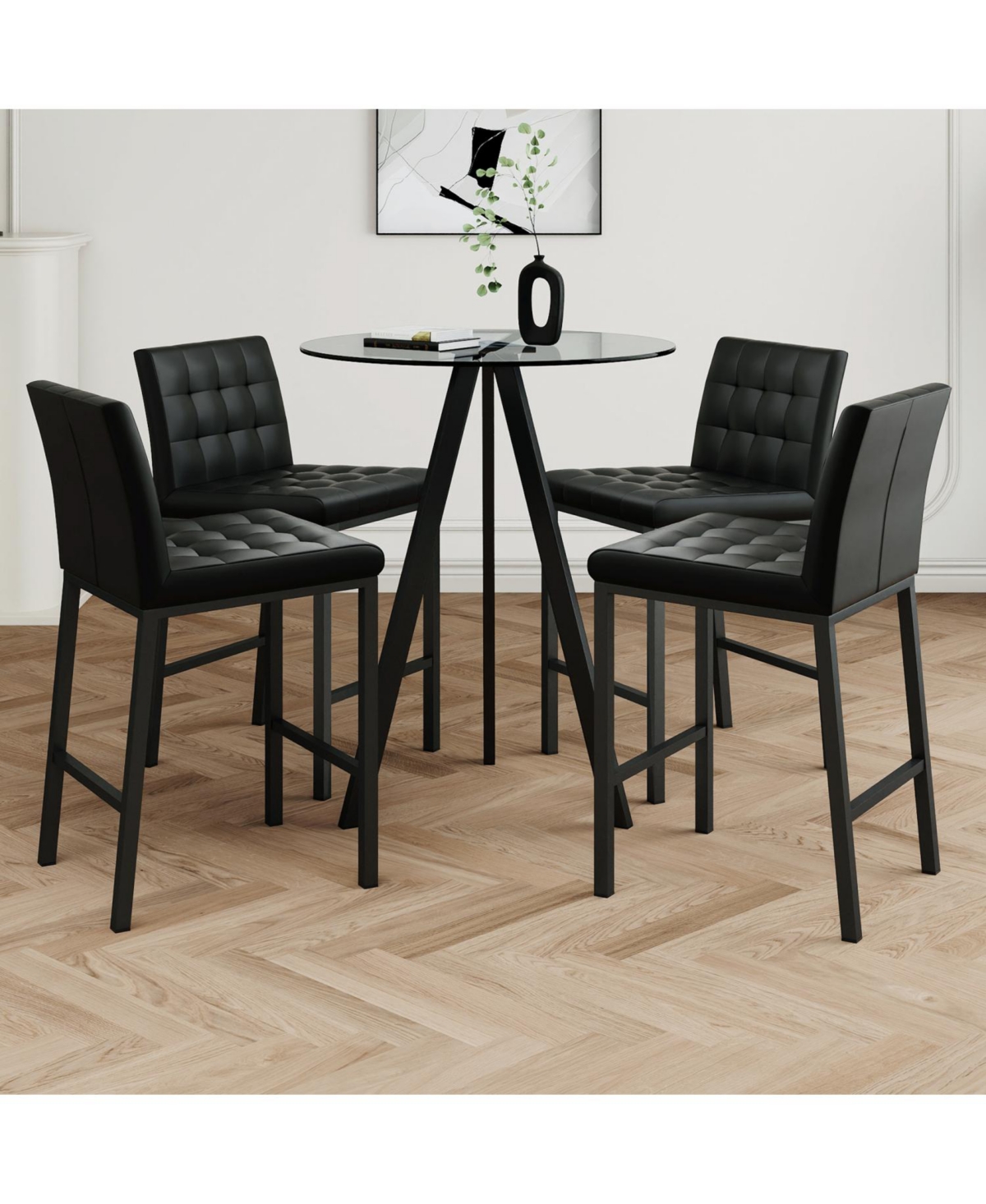 Click here for Streamdale Black/Grey Bar Set (5) Pu Chairs  Glass... prices